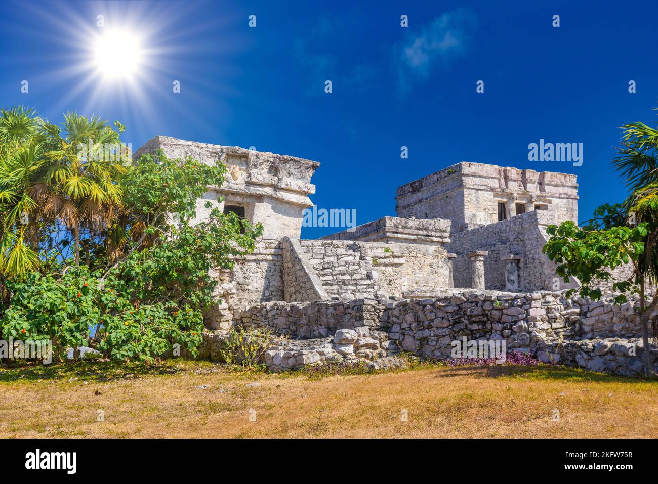 The castle, Mayan Ruins in Tulum, Riviera Maya, Yucatan, Caribbean Sea ...