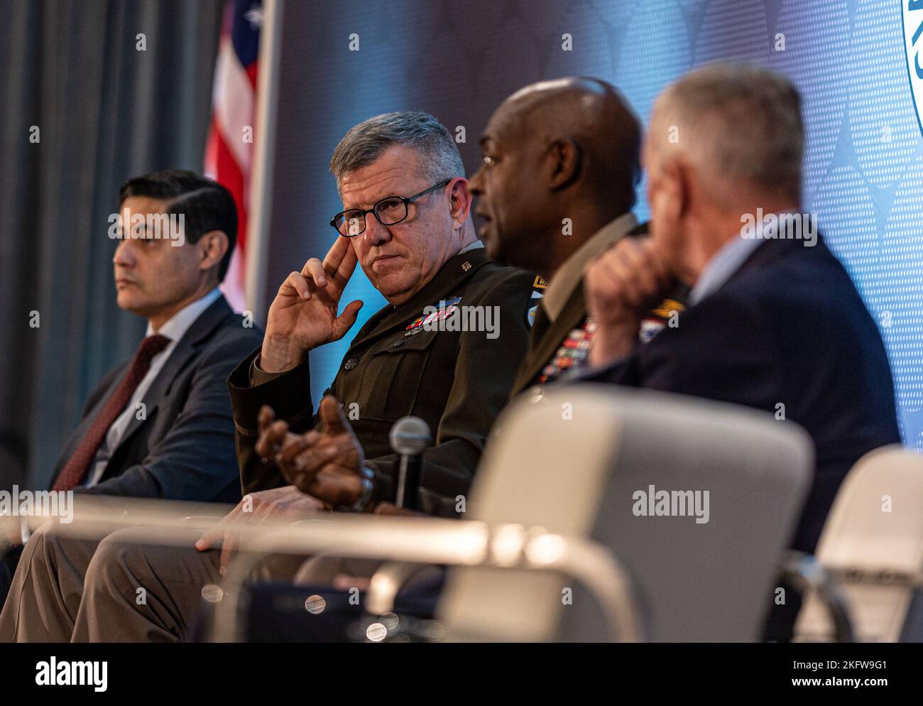 Retired Gen. David Perkins as the moderator; Gen. James Rainey, Army ...