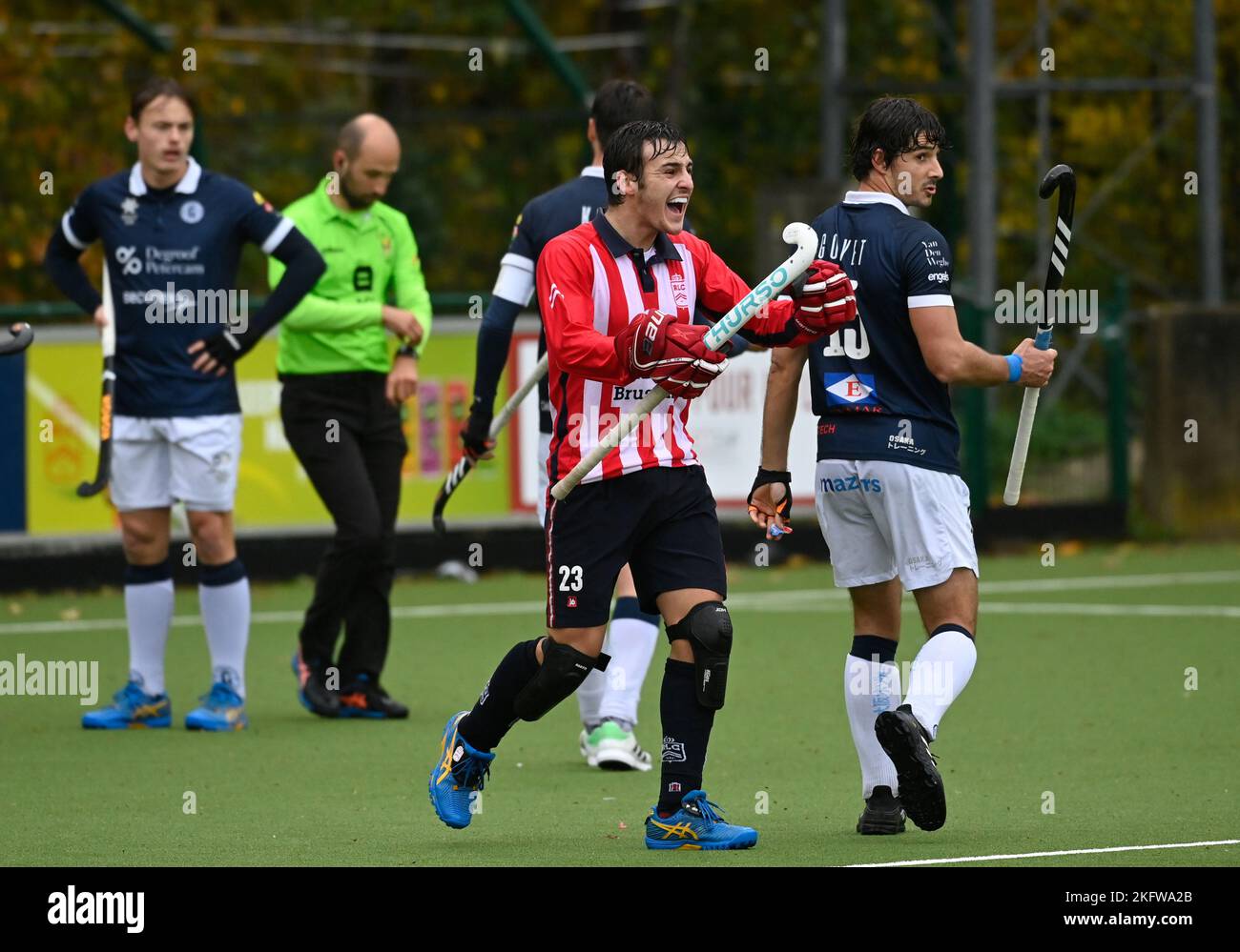 Leopold's Dylan Englebert celebrates at a hockey game between Royal ...