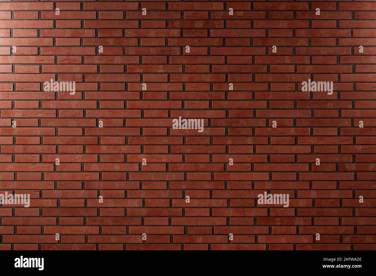 Wide angle front view of red brick wall. Indoor lighting setup Stock ...