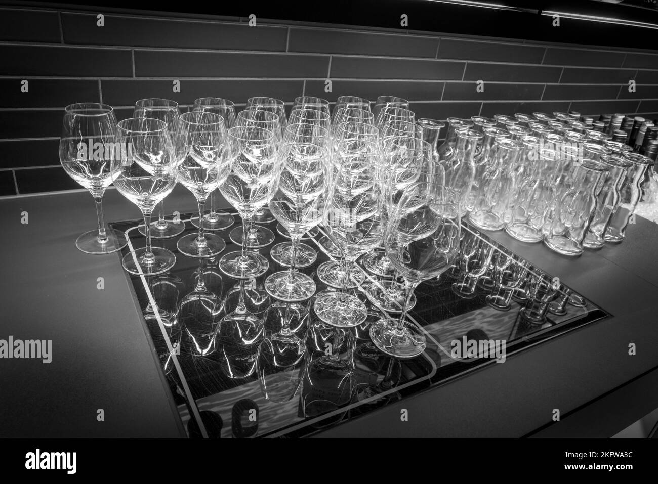 Dining table set glasses Black and White Stock Photos & Images - Alamy