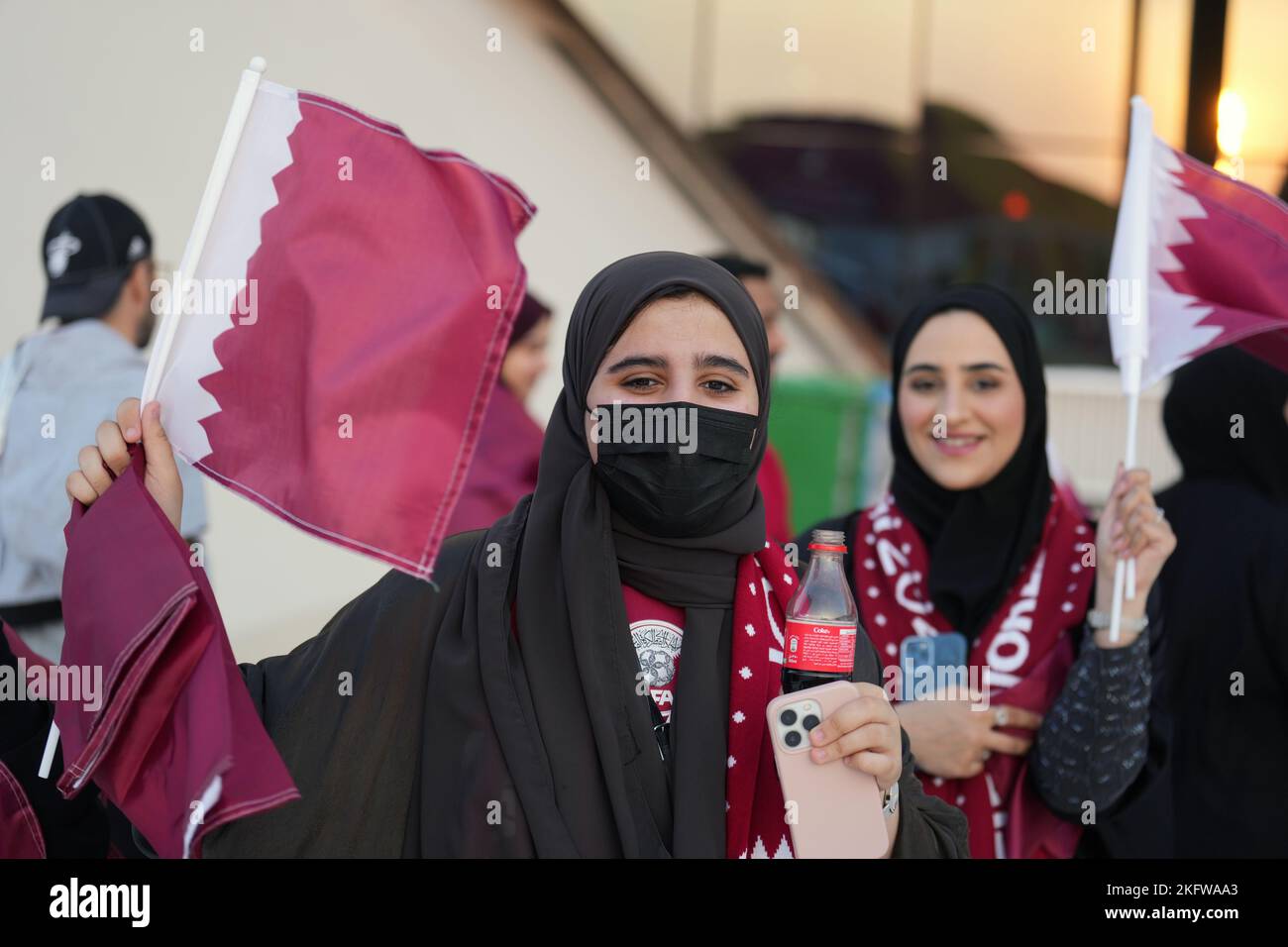 Qatar fans ahead of the FIFA World Cup Group A match at the Al Bayt ...