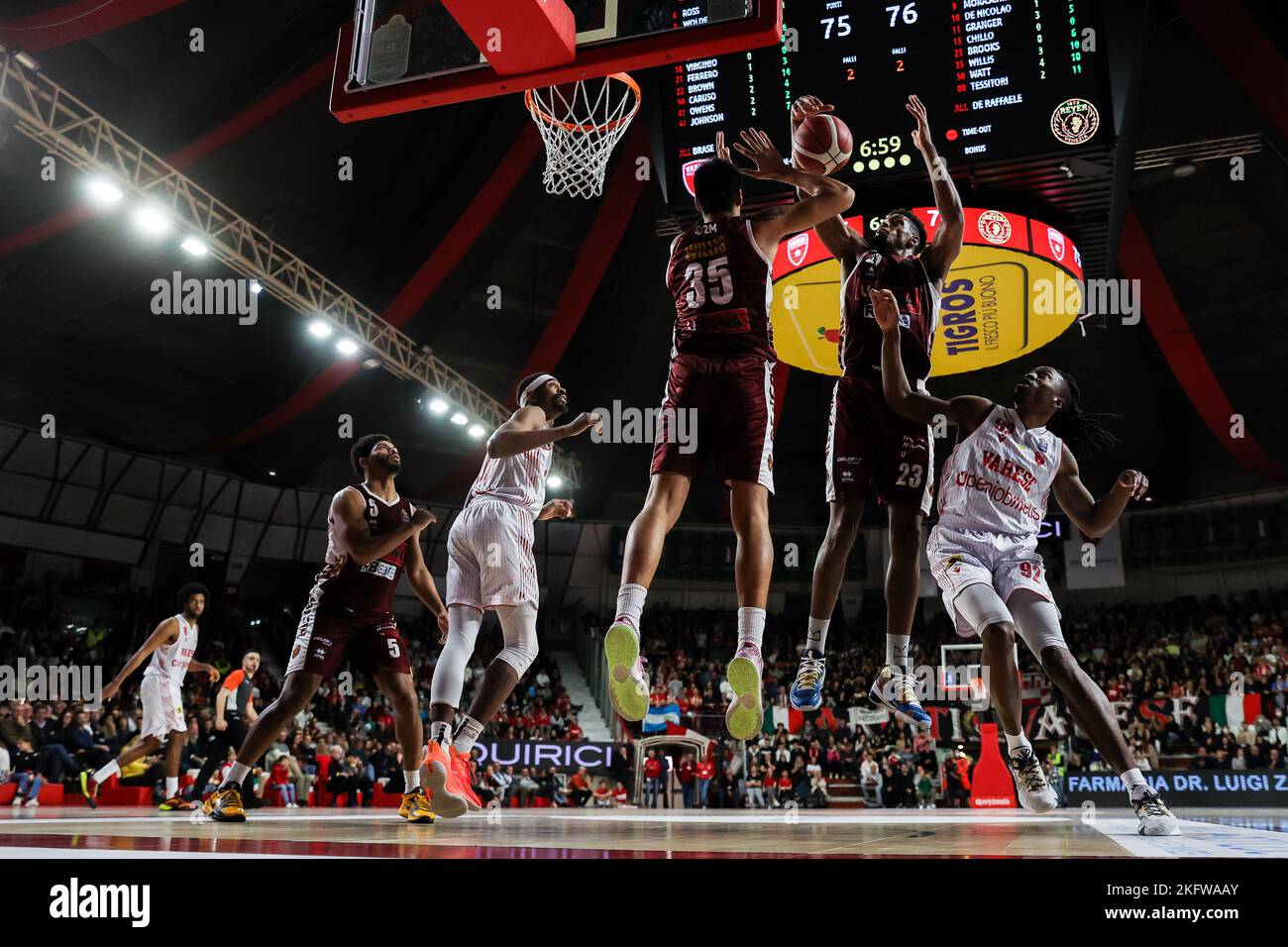 Jaron Johnson #92 of Pallacanestro Varese OpenJobMetis competes for the ...