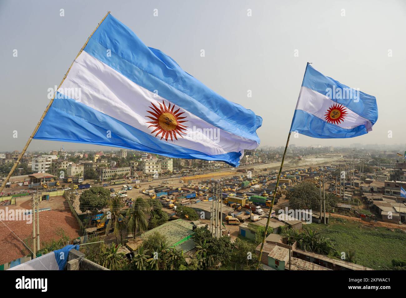The national flags of countries competing in the forthcoming FIFA World Cup are flown above ...
