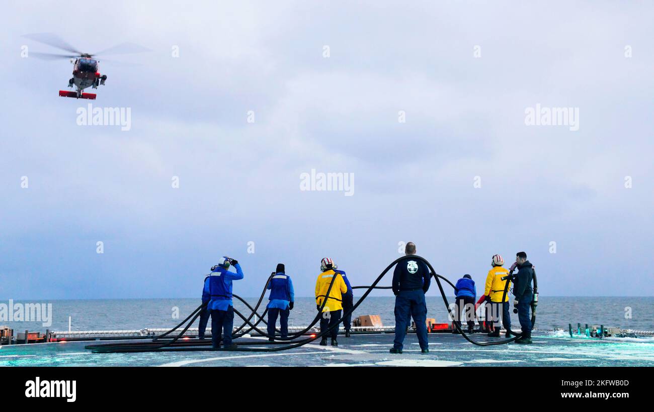 Crew members aboard USCGC Stratton (WMSL 752) conduct flight operations ...
