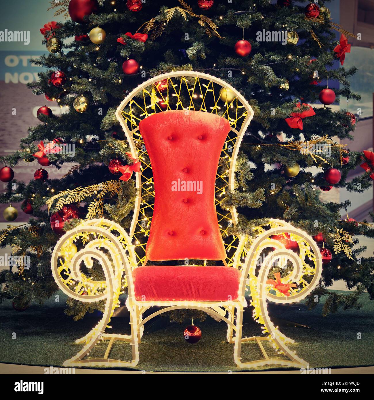 Throne for Santa Claus under the Christmas tree. Christmas background ...
