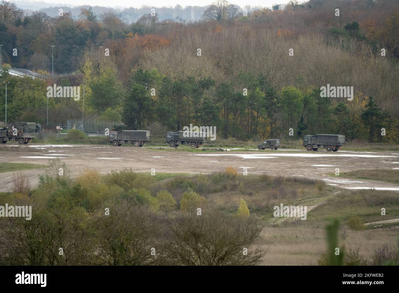 convoy of British army Heavy Utility Trucks returning to a base Stock ...