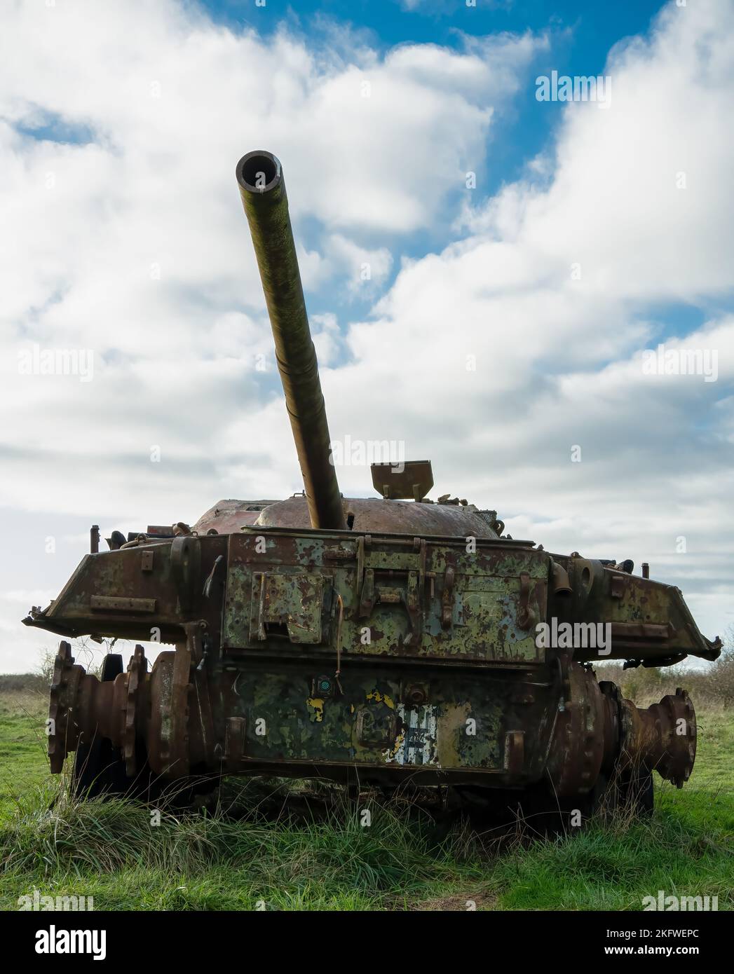 an abandoned rusting British FV4201 Chieftain main battle tank wreck in ...