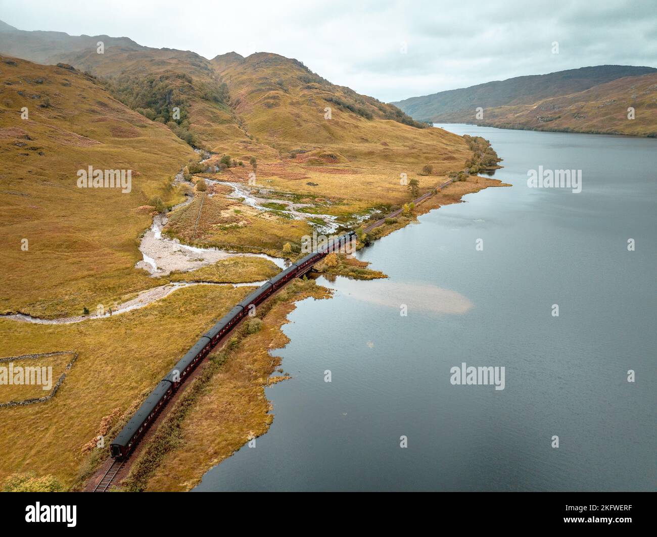 Steam Train Passing By a Loch in the Scottish Highlands Stock Photo - Alamy