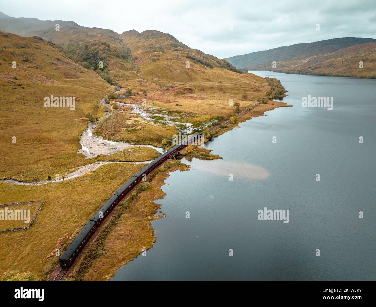 Steam Train Passing By a Loch in the Scottish Highlands Stock Photo - Alamy