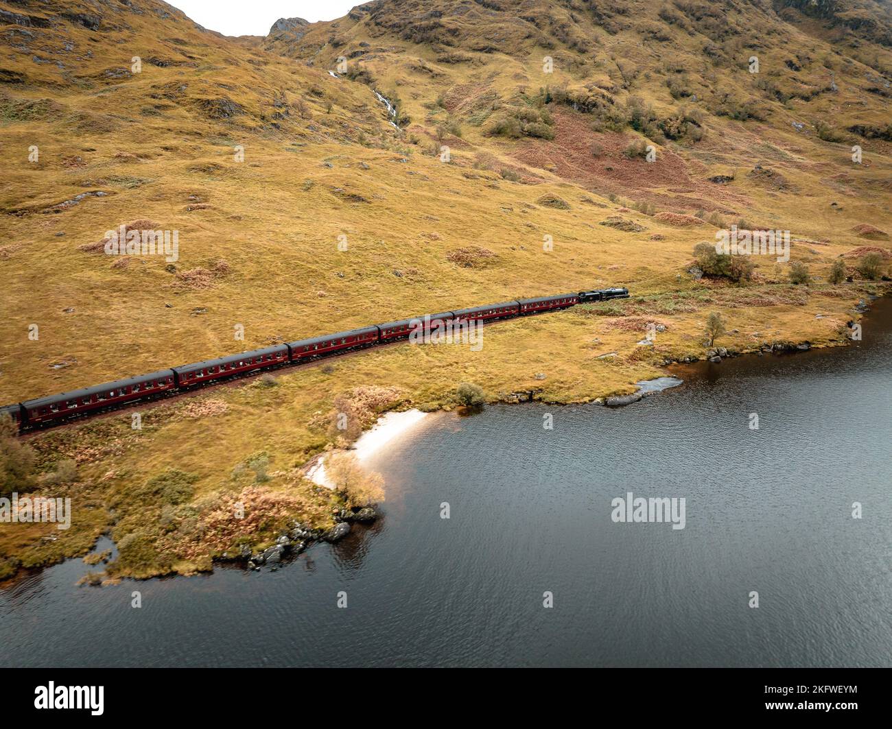 Steam Train Passing By a Loch in the Scottish Highlands Stock Photo - Alamy
