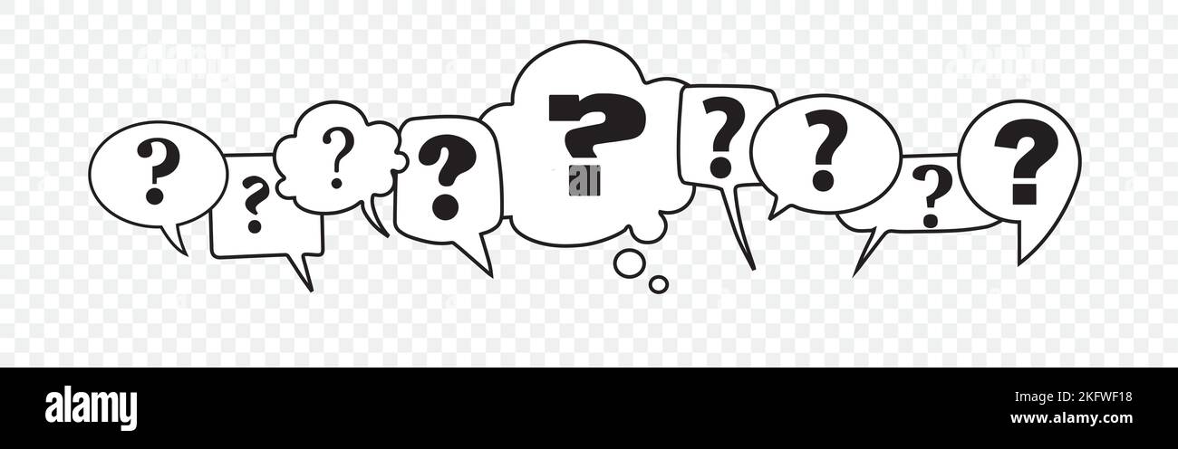 A vector set of speech bubbles with question marks on a transparent ...