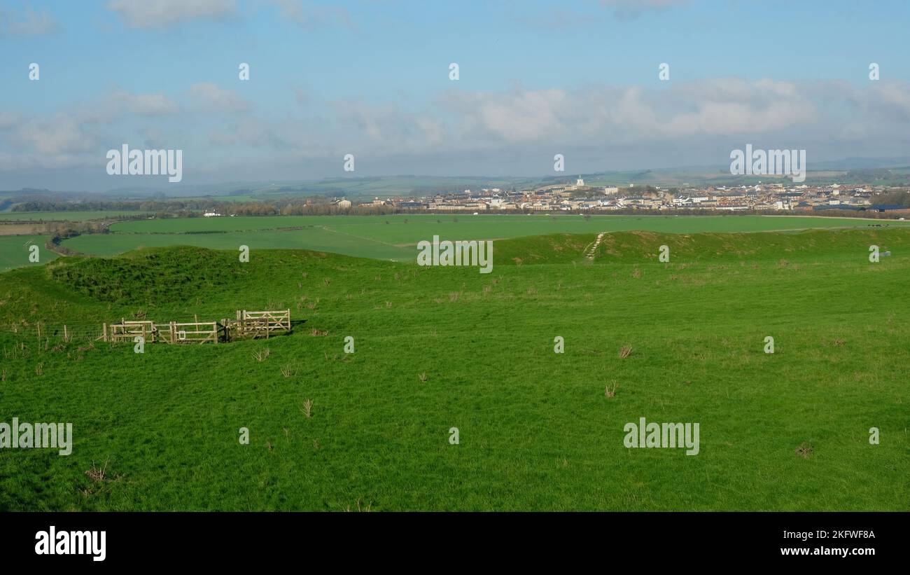 Ditches and ramparts at Maiden Castle, Dorset. Maiden Castle is ...