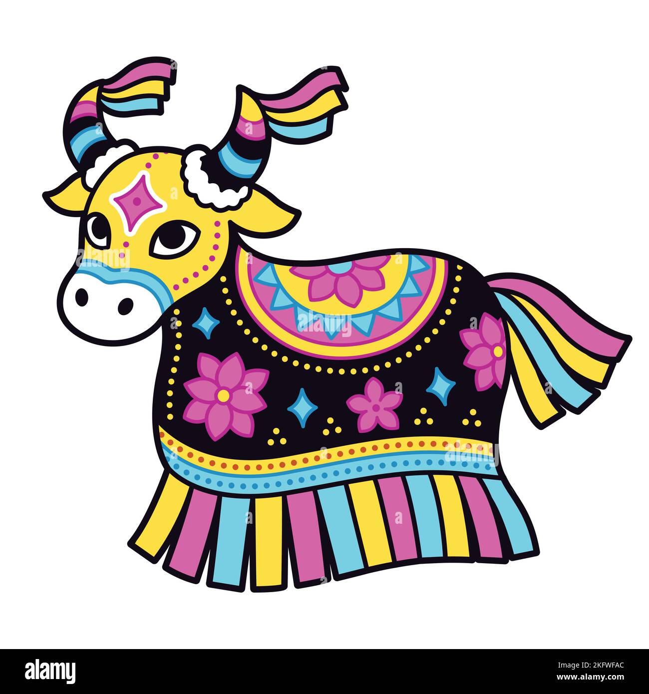 Bumba Meu Boi traditional Brazilian celebration. Ox costume drawing in ...