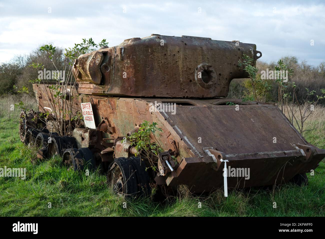 rust covered carcass of an abandoned wrecked rusting British Centurion ...