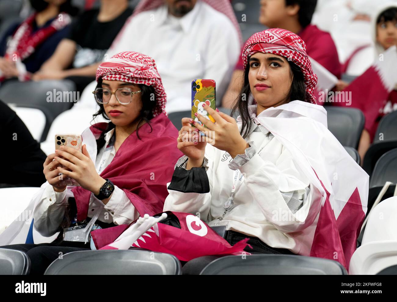 Qatar fans ahead of the FIFA World Cup Group A match at the Al Bayt ...