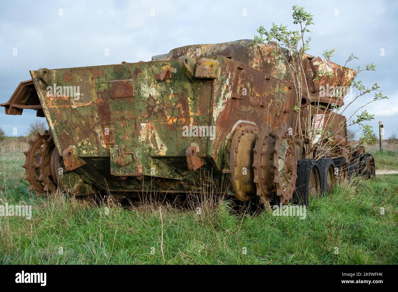 rust covered carcass of an abandoned wrecked rusting British Centurion ...