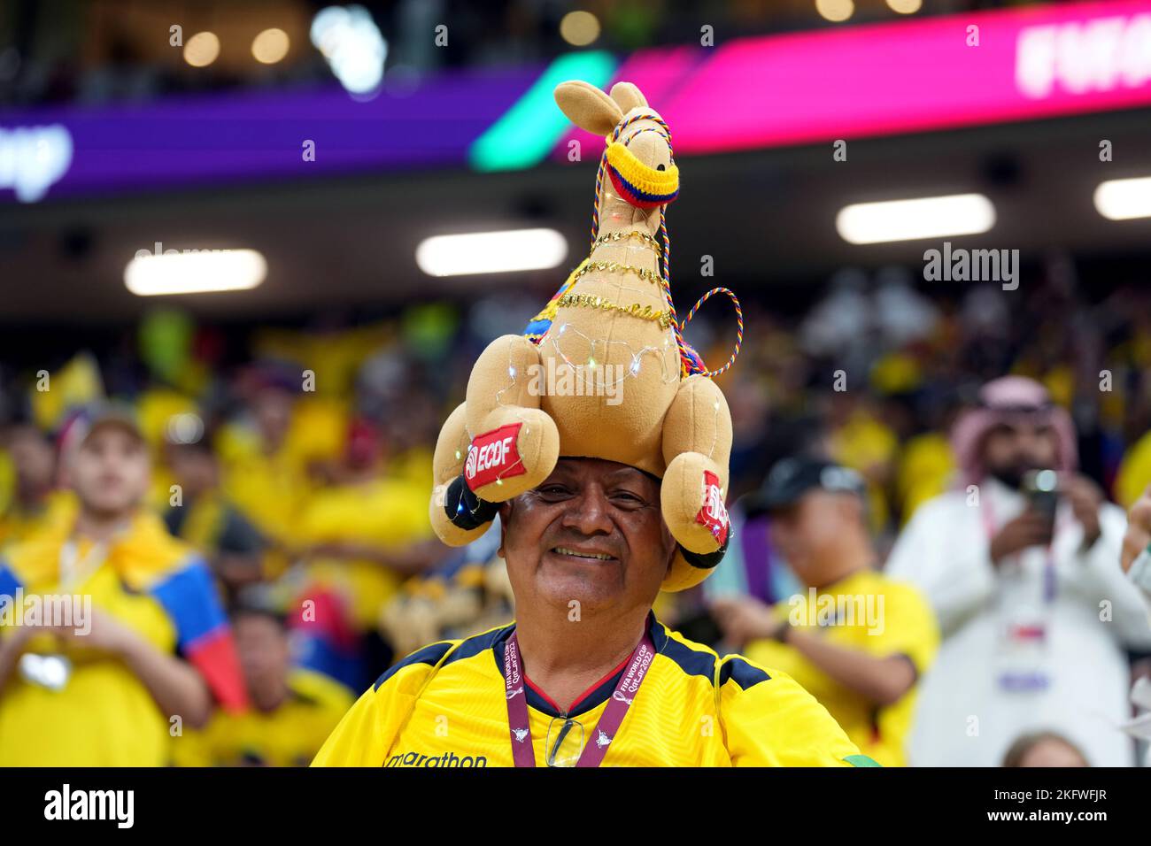 An Ecuador fan ahead of the FIFA World Cup Group A match at the Al Bayt ...