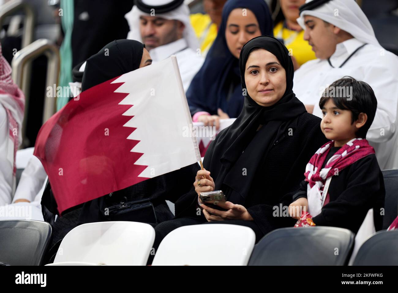 Qatar fans ahead of the FIFA World Cup Group A match at the Al Bayt ...