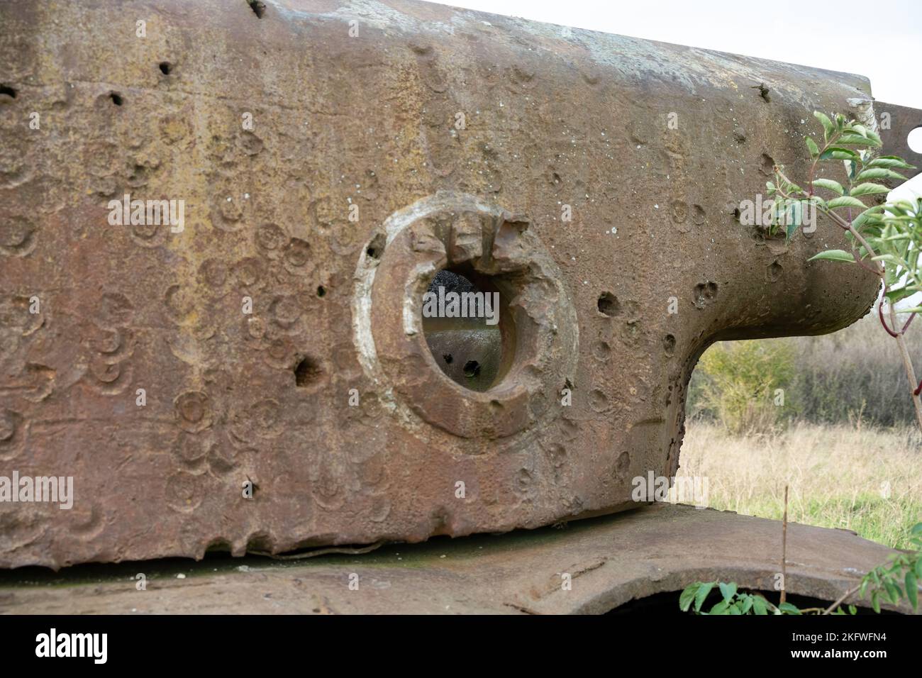 rust covered carcass of an abandoned wrecked rusting British Centurion ...