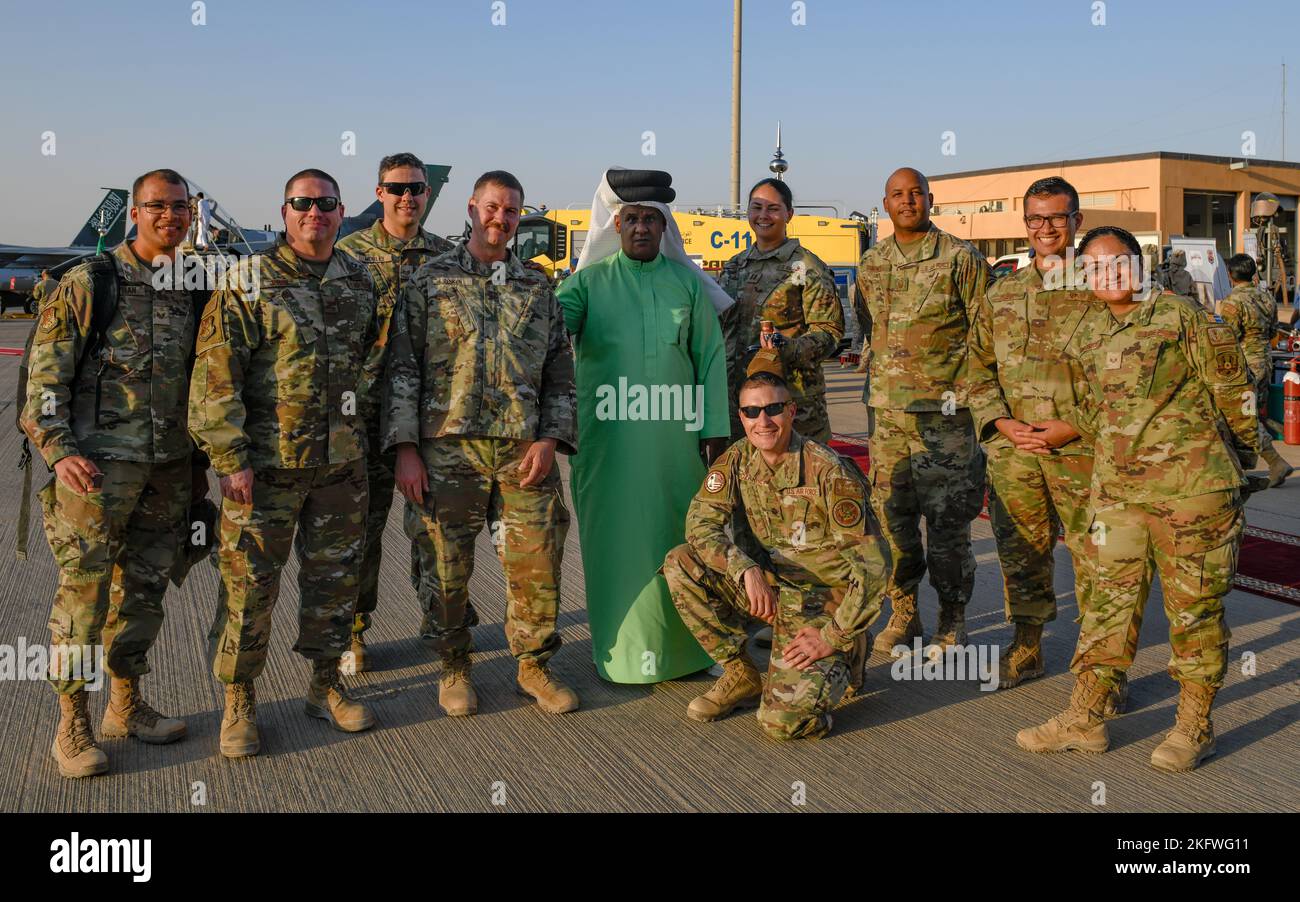 U.S. Airmen, assigned to the 378th Air Expeditionary Wing, pose for a ...