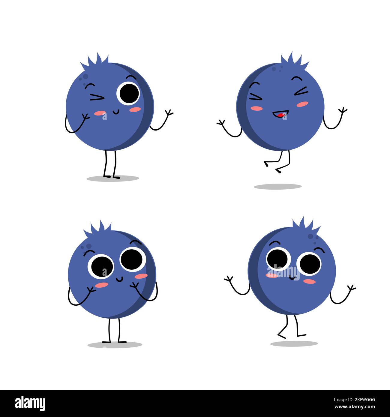 Cute flat cartoon blueberry illustration. Vector illustration of cute ...