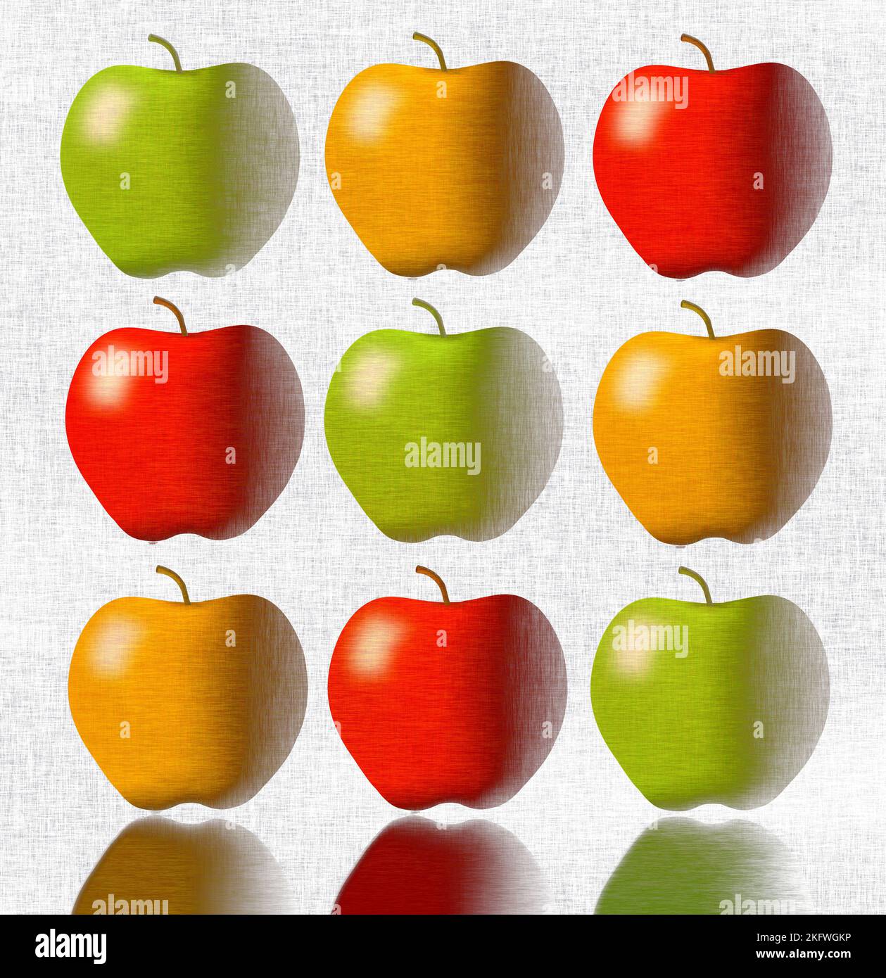 Apples are the subject of this 3-D illustration that includes brilliant ...
