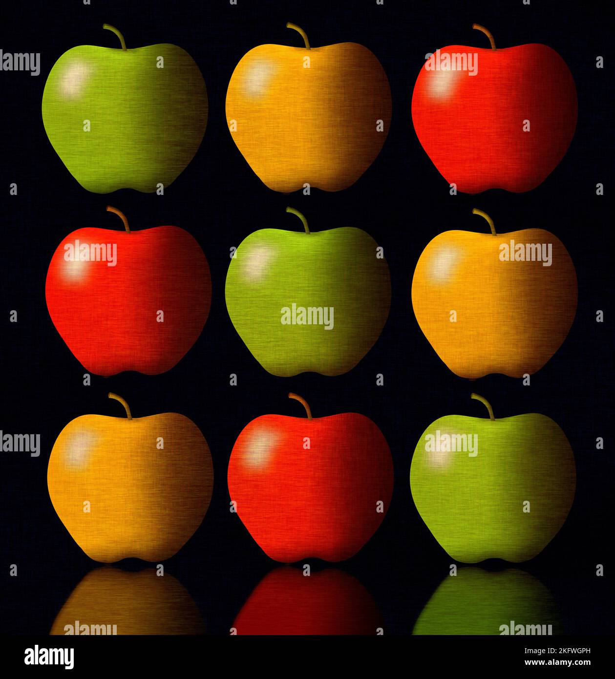 Apples are the subject of this 3-D illustration that includes brilliant ...