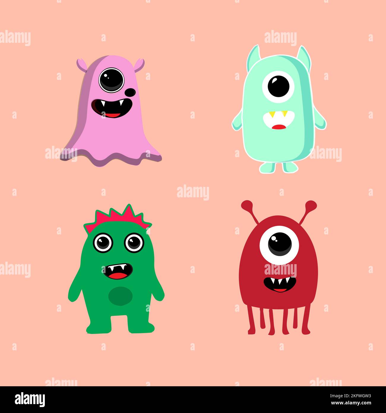 Cute cartoon monsters character. Monsters in flat style vector. Vector ...