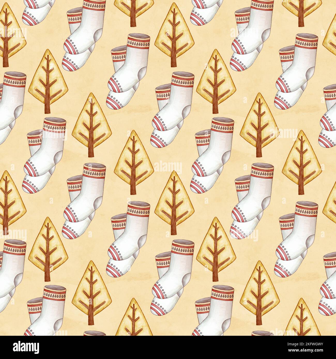 Winer theme, seamless pattern, hand drawn socks, aquarelle designs ...