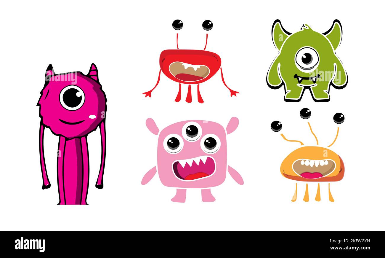 Cute cartoon monsters character. Monsters in flat style vector. Vector ...