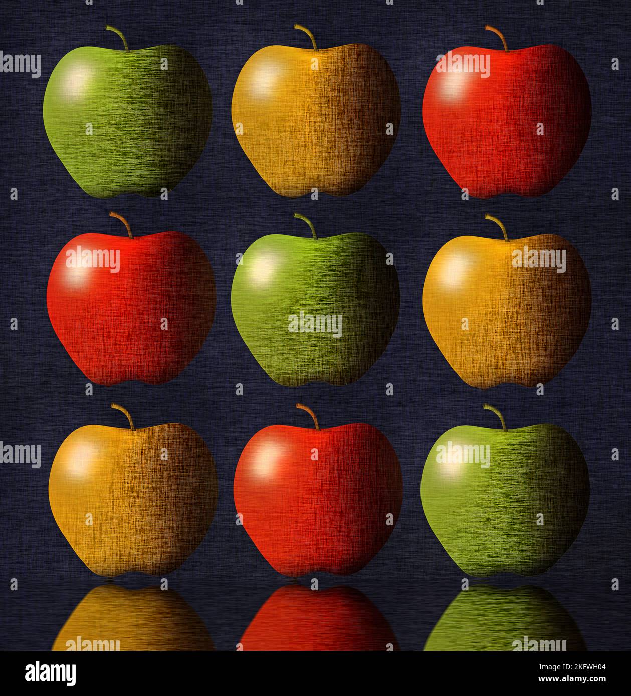 Apples are the subject of this 3-D illustration that includes brilliant ...