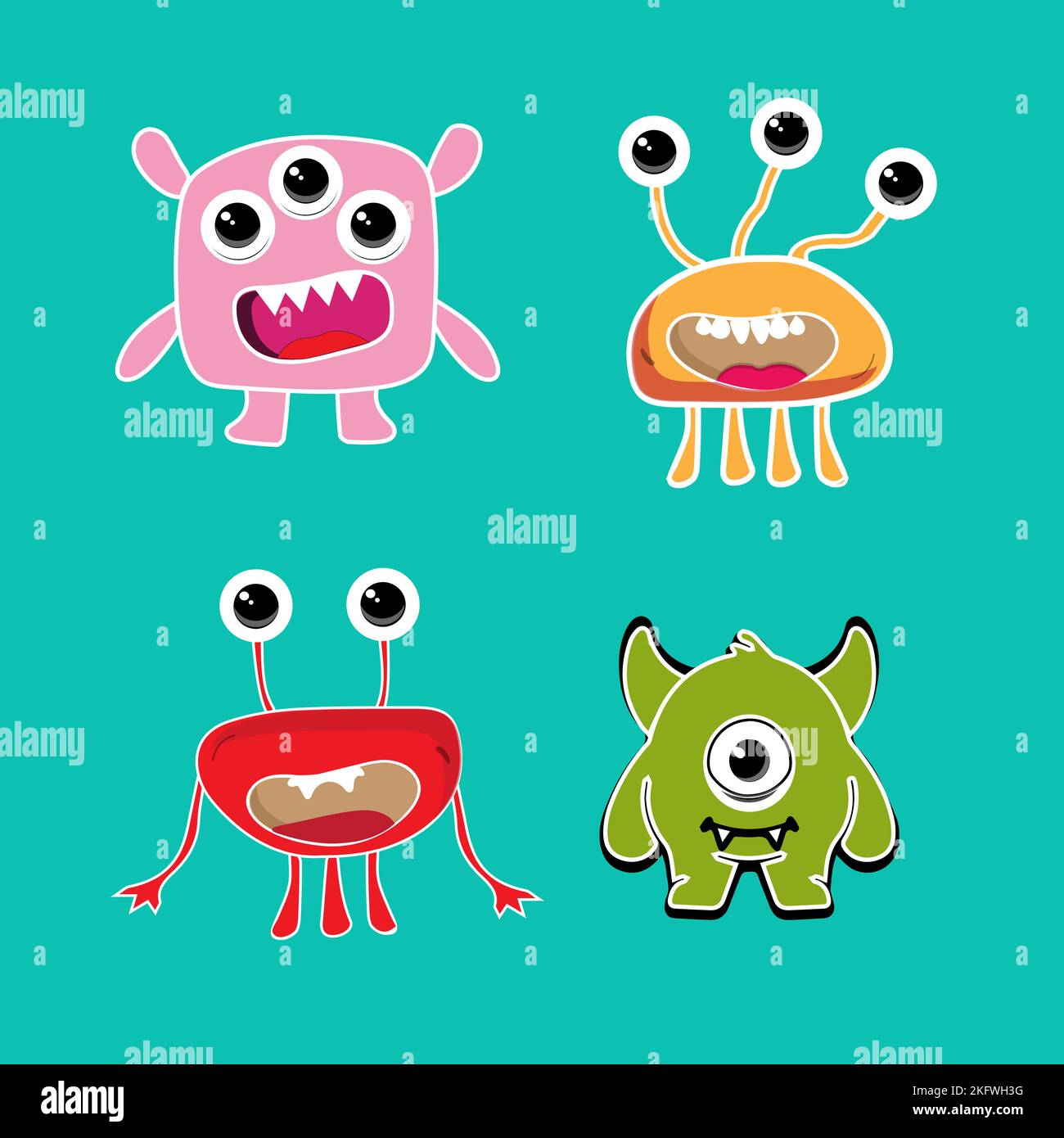 Cute cartoon monsters character. Monsters in flat style vector. Vector ...