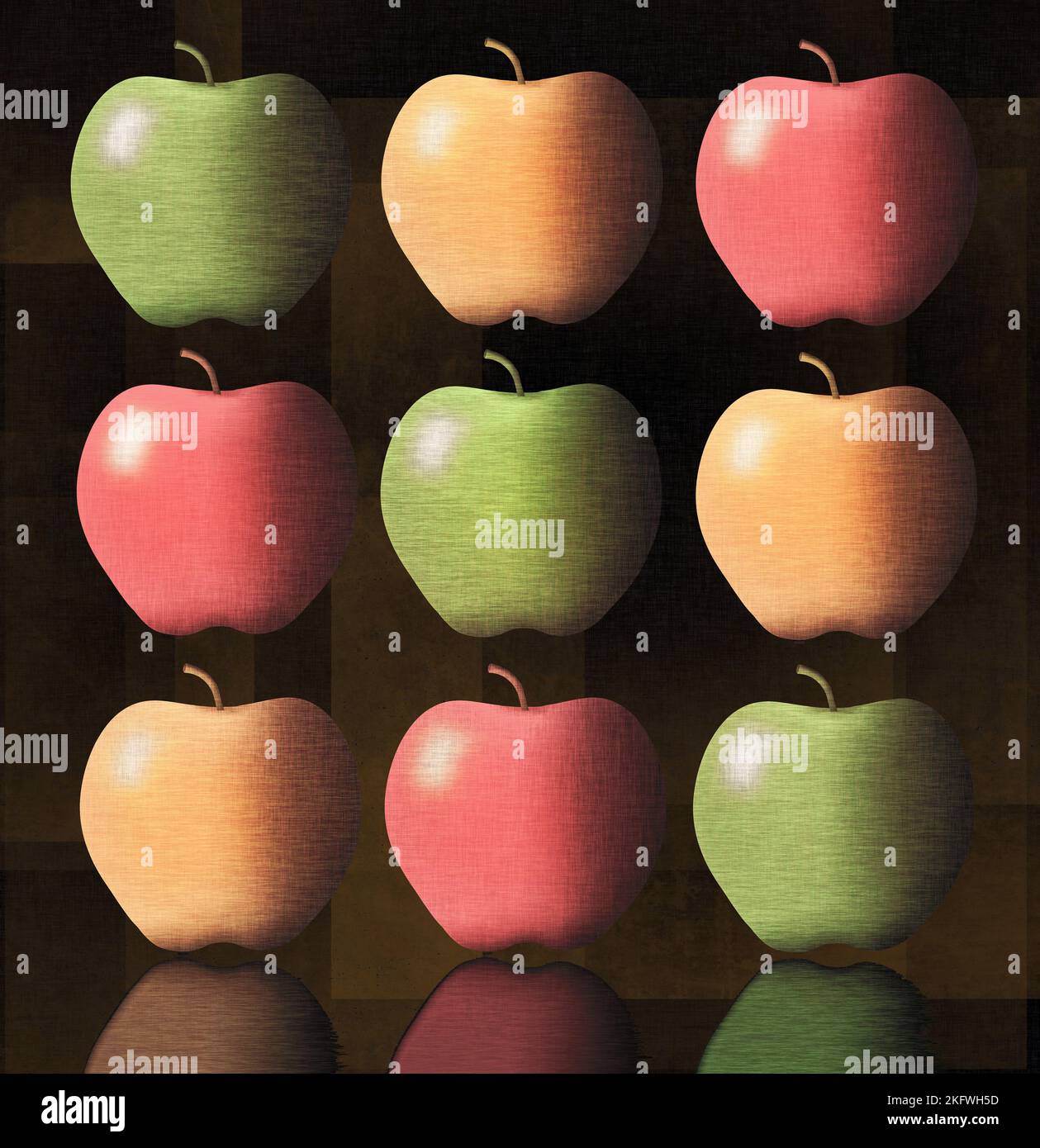 Apples are the subject of this 3-D illustration that includes brilliant ...