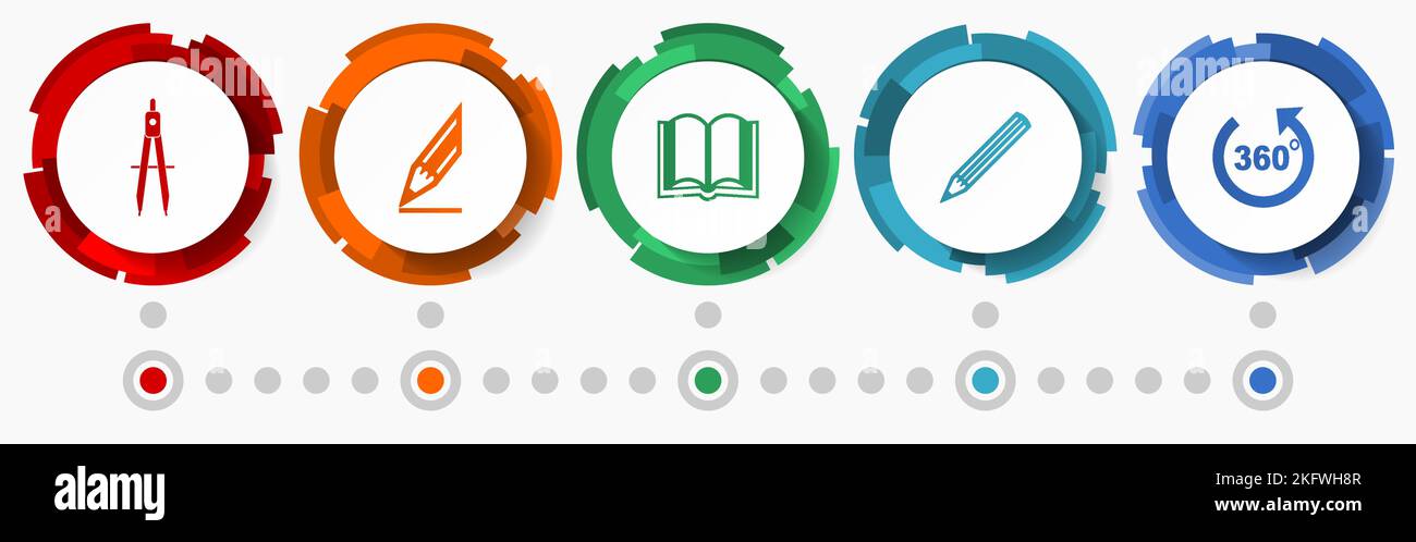 Education vector icon set, learning concept flat design buttons ...