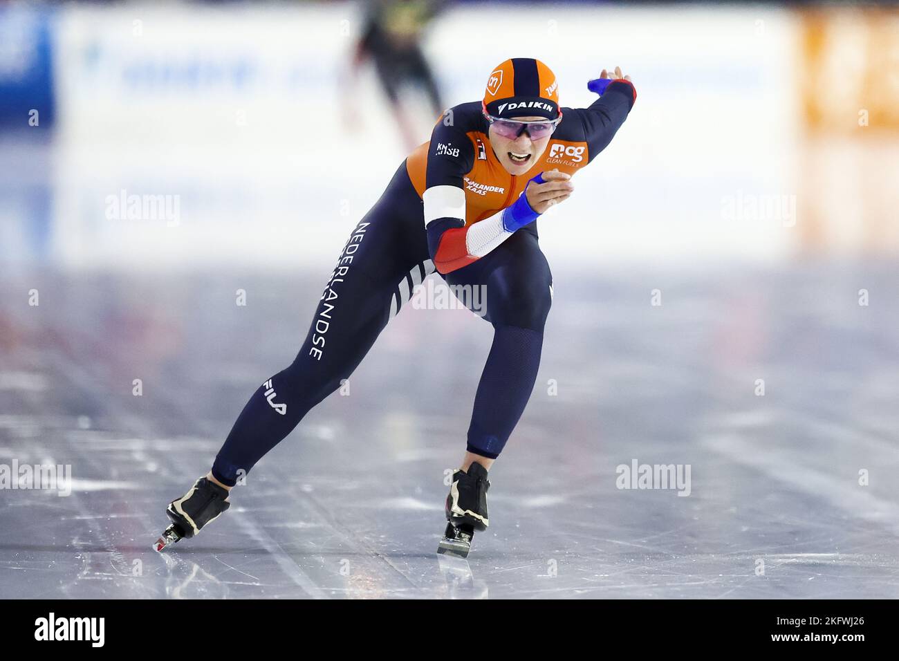 HERENVEEN - Irene Schouten (NED) in action on the 3000 meters during the second ISU long track ...