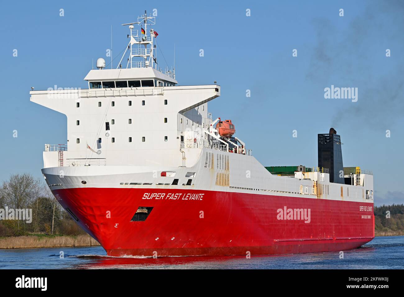 RO-RO Ship SUPER FAST LEVANTE passing the Kiel Canal. The vessel is on ...