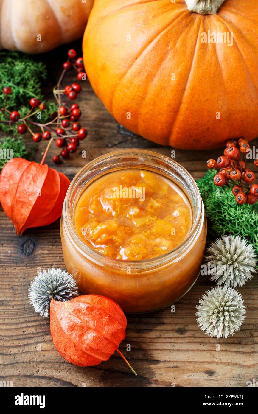 Jar of pumpkin jam. Healthy dessert Stock Photo - Alamy