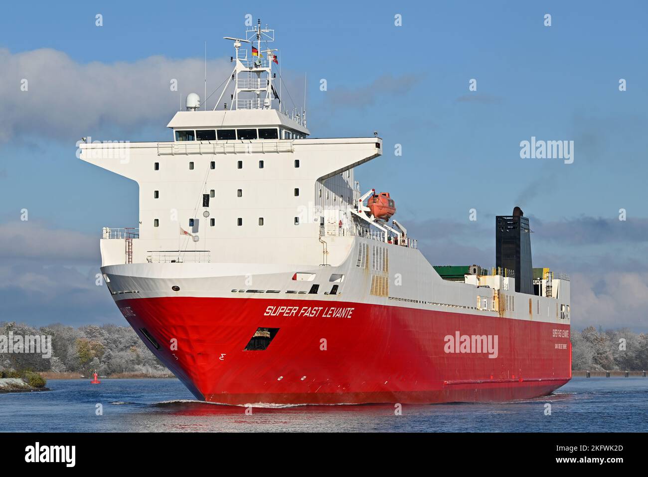 RO-RO Ship SUPER FAST LEVANTE passing the Kiel Canal. The vessel is on ...