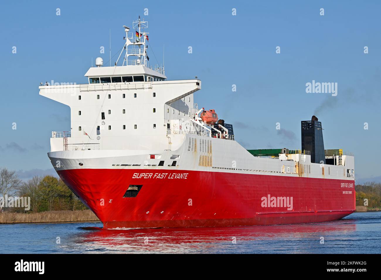 RO-RO Ship SUPER FAST LEVANTE passing the Kiel Canal. The vessel is on ...