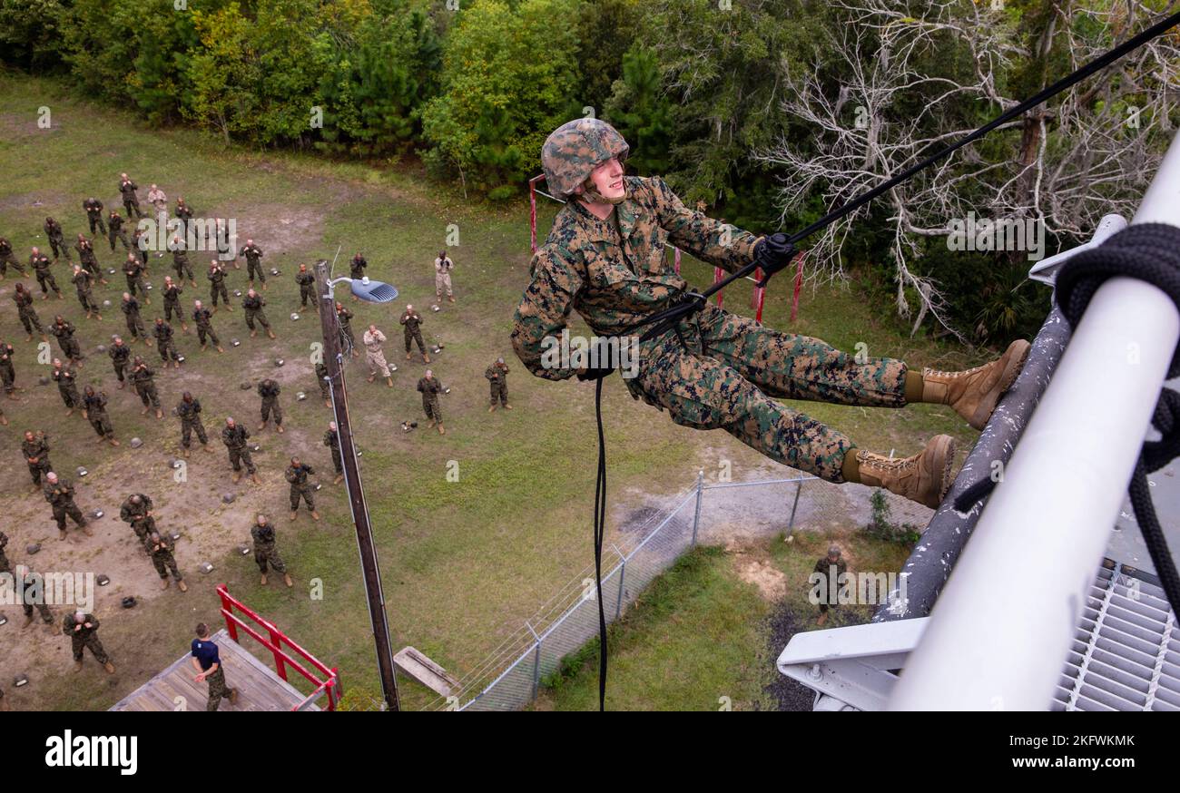 Recruits with Mike Company, 3rd Recruit Training Battalion, go down the ...