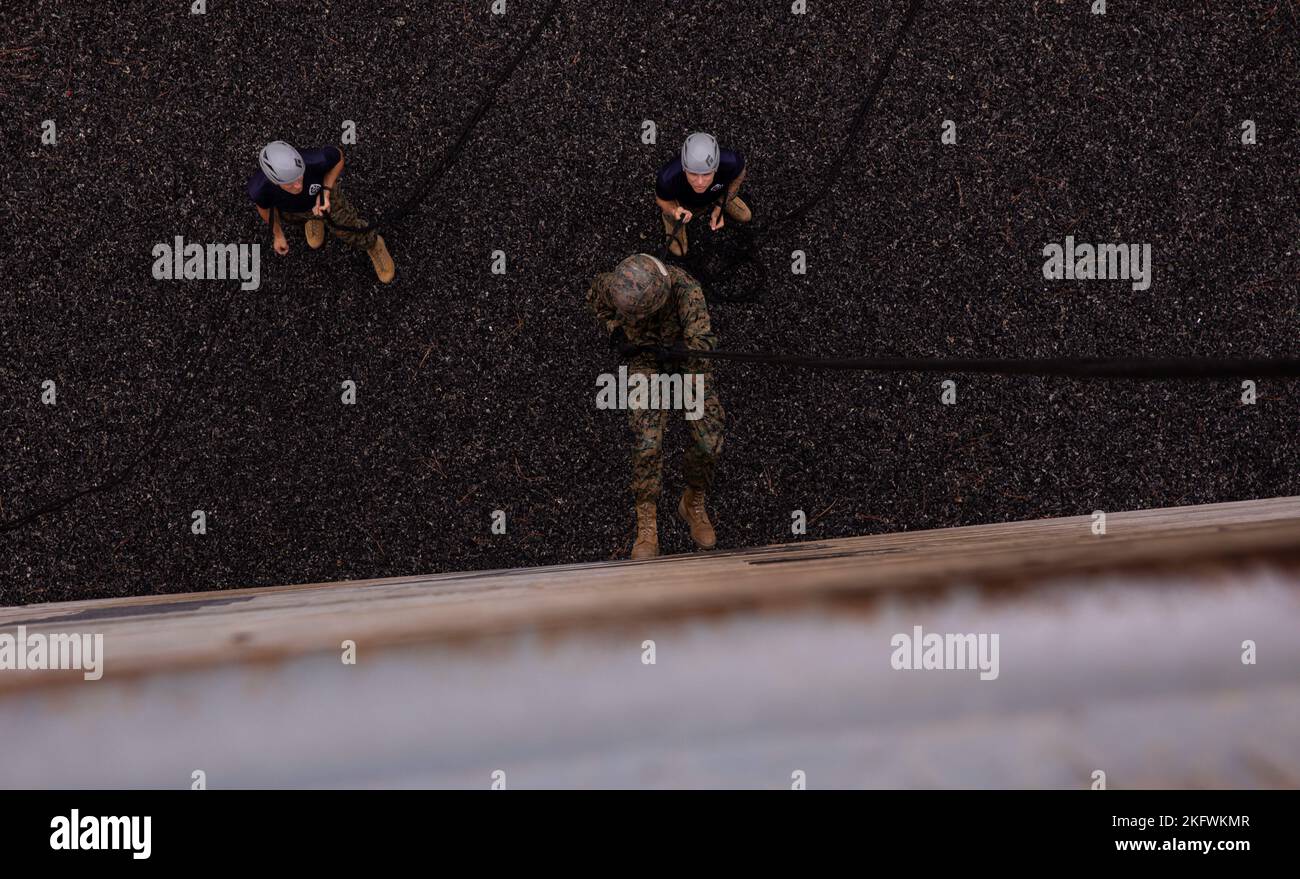 Recruits with Mike Company, 3rd Recruit Training Battalion, go down the ...