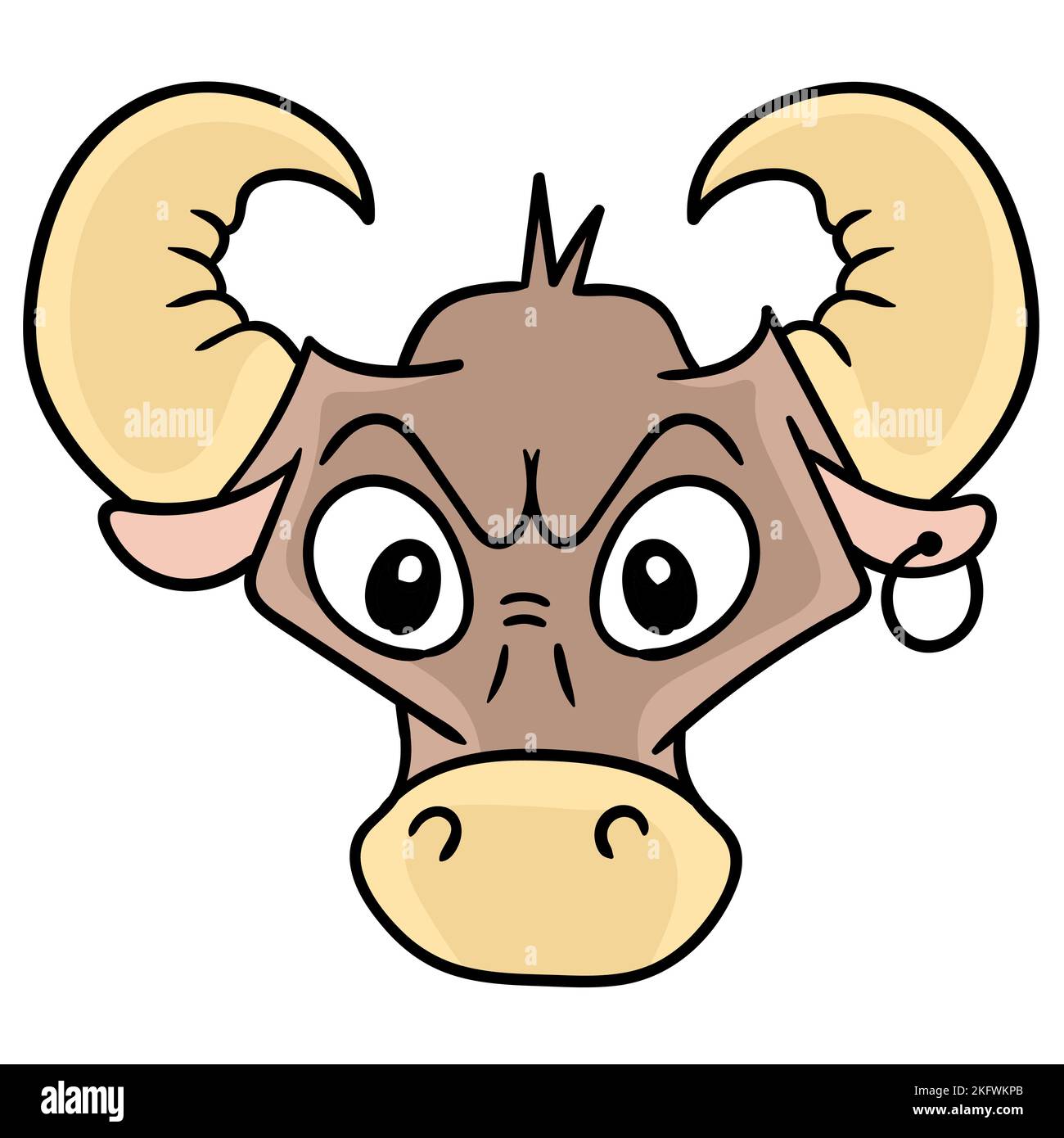 An editable vector of an angry buffalo head with a ring hanging from its ear Stock Vector Image ...