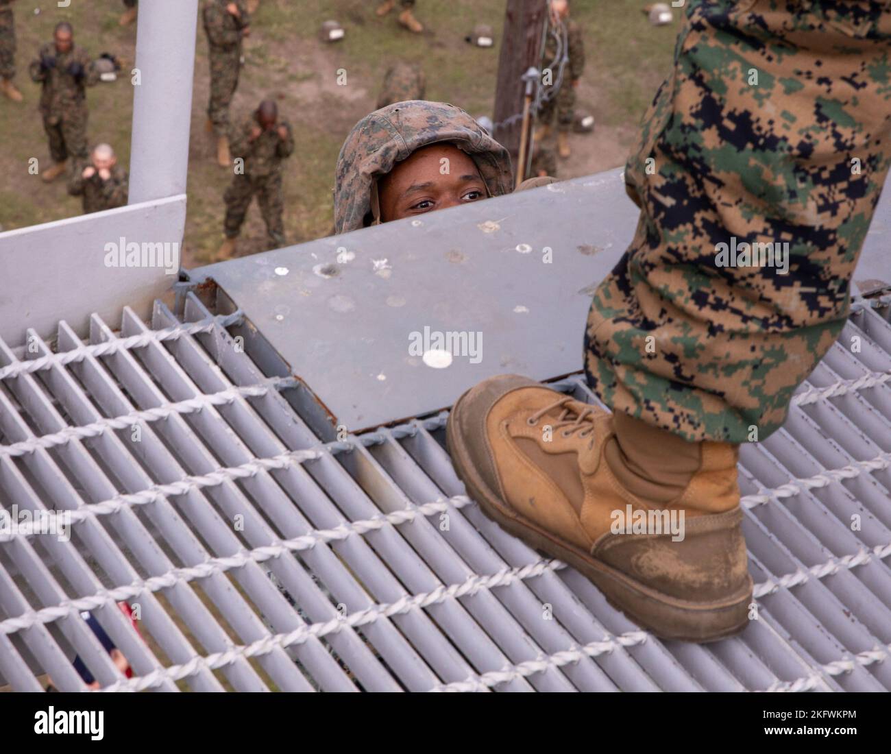Recruits with Mike Company, 3rd Recruit Training Battalion, go down the ...
