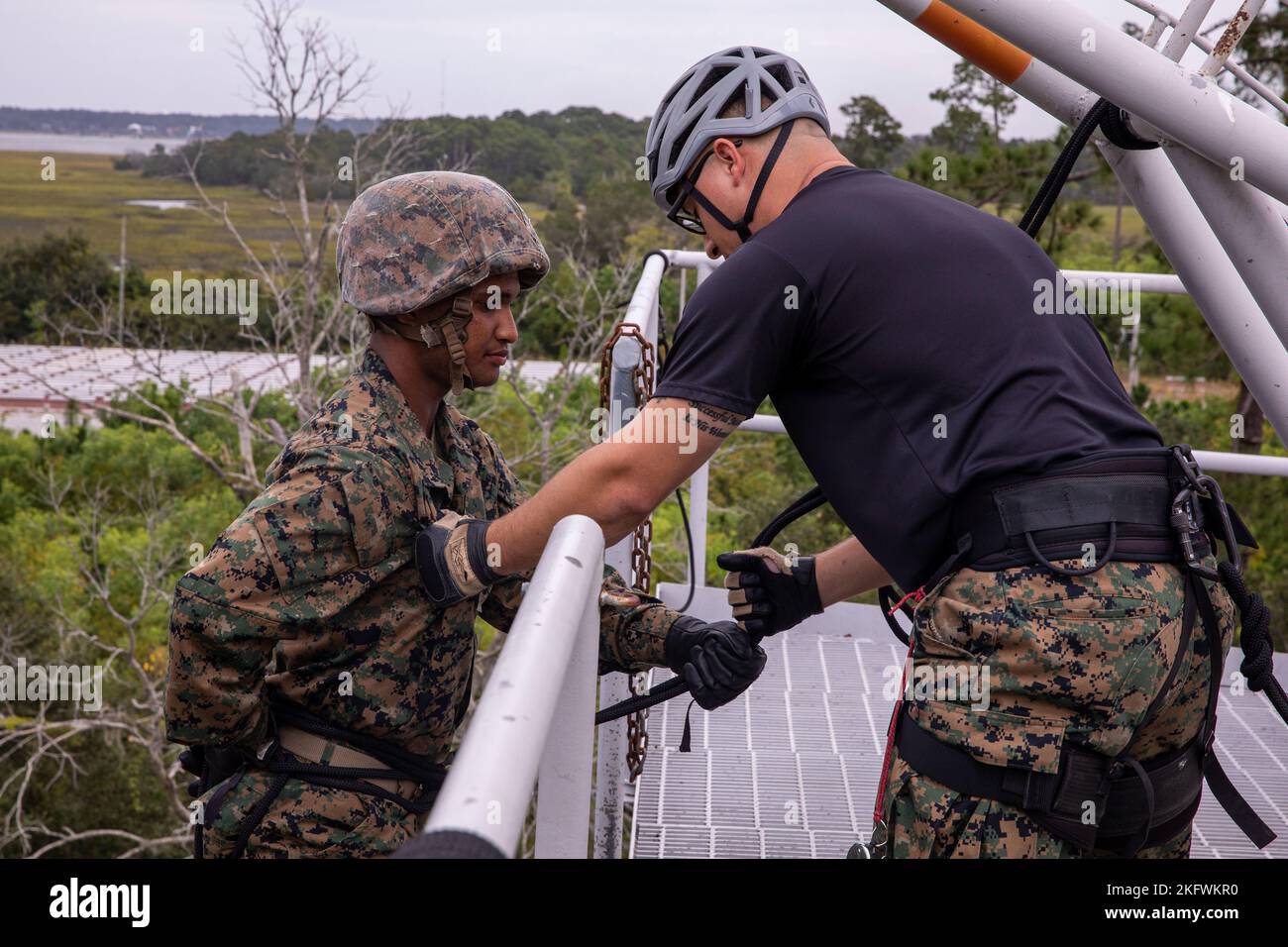 Recruits with Mike Company, 3rd Recruit Training Battalion, go down the ...