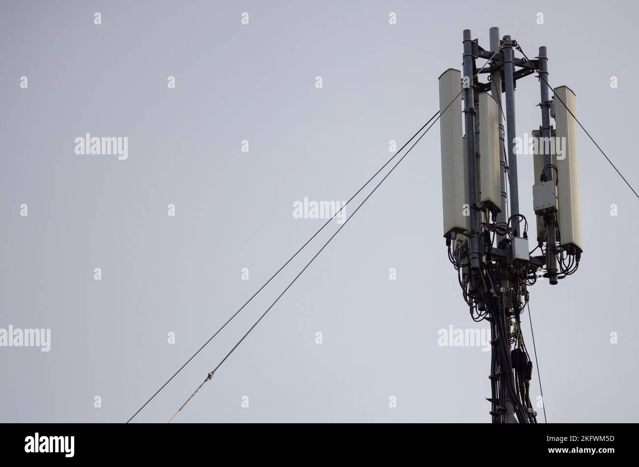 Cellular Antennas on the roof. Telecommunication tower of 4G and 5G ...