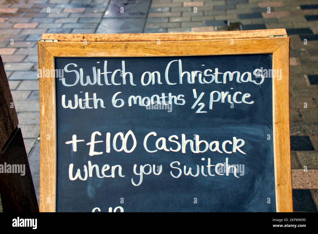 Christmas mobile phone provider offer on street blackboard advert Stock ...