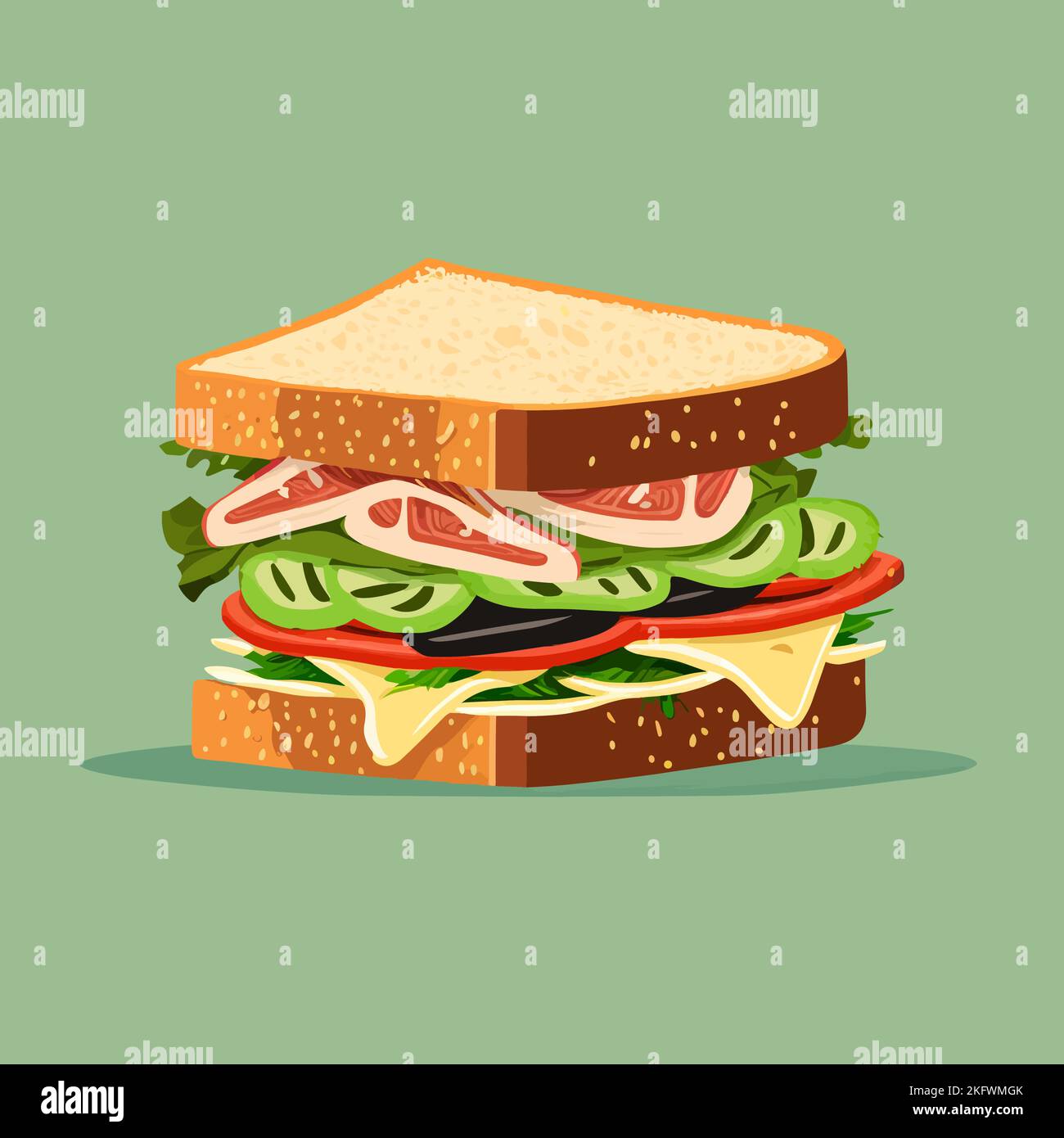 A vector illustration of a delicious sandwich isolated on green ...