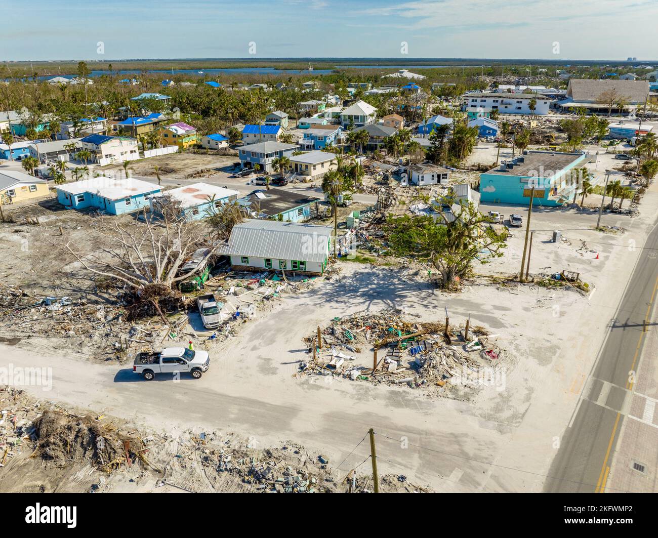 Aerial drone photo streets full of debris from Hurricane Ian aftermath ...