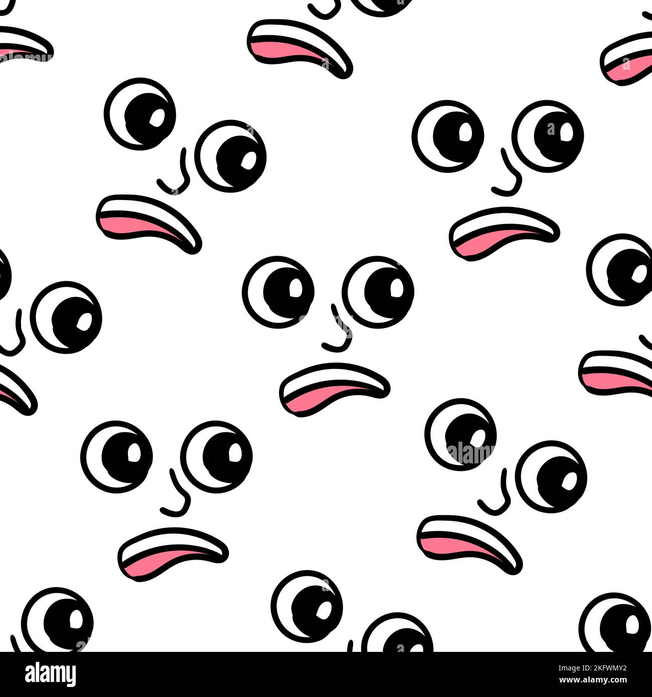 An editable seamless pattern vector of surprised faces on a white ...